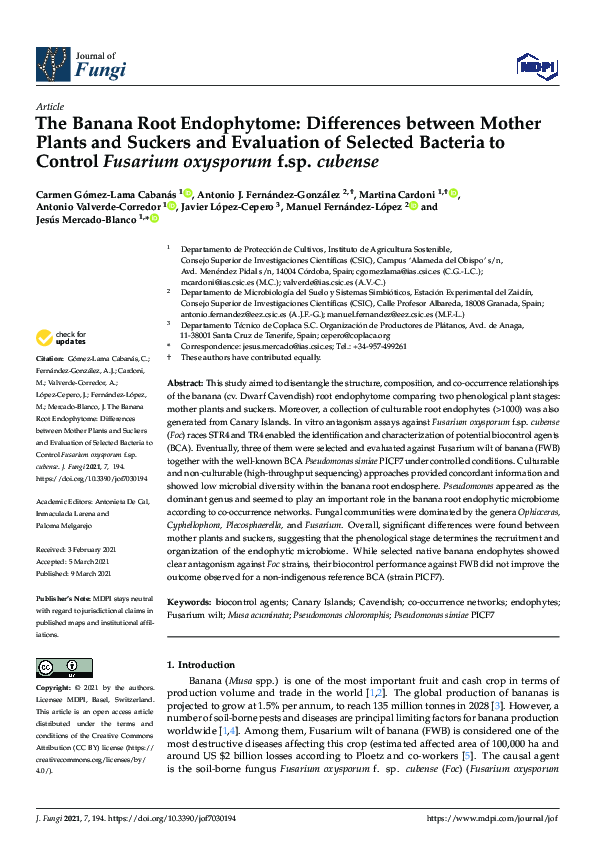 (PDF) The banana root endosphere microbiota is an important reservoir of potential biocontrol ...