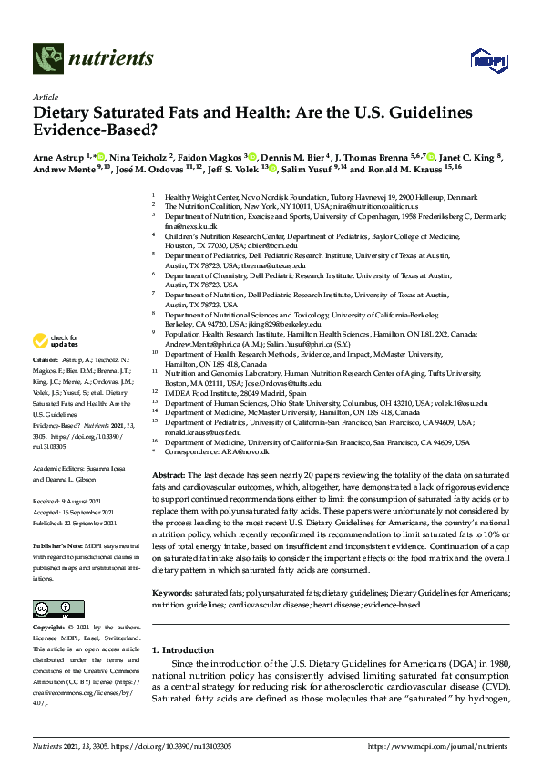 (PDF) Dietary Saturated Fats and Health: Are the U.S. Guidelines ...