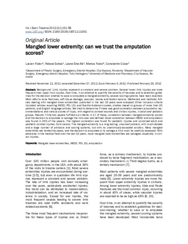 (PDF) Mangled lower extremity: can we trust the amputation scores ...