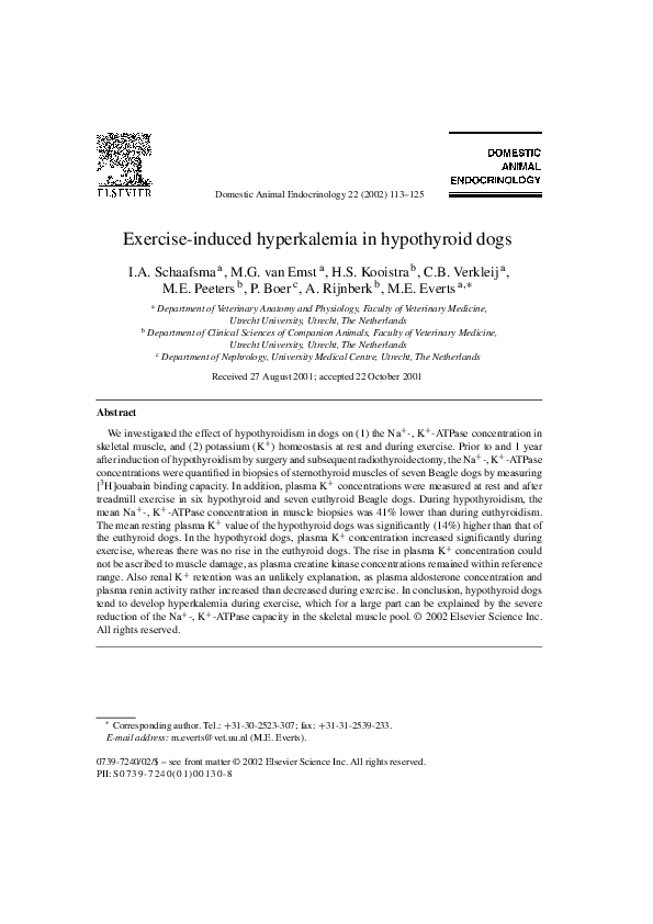 (PDF) Exercise-induced hyperkalemia in hypothyroid dogs