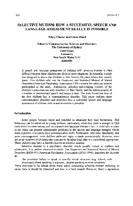 (PDF) Selective Mutism: How a Successful Speech and Language Assessment ...