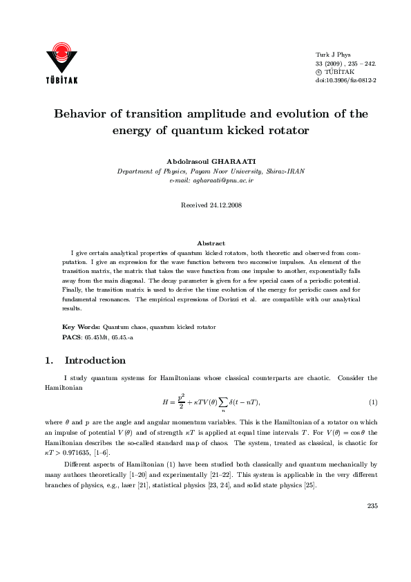 (PDF) Behavior of transition amplitude and evolution of the energy of ...