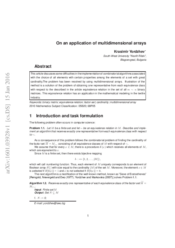 (PDF) On an Application of Multidimensional Arrays