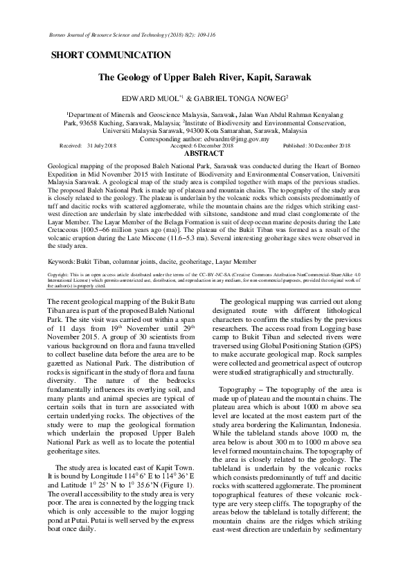 (PDF) The Geology of Upper Baleh River, Kapit, Sarawak
