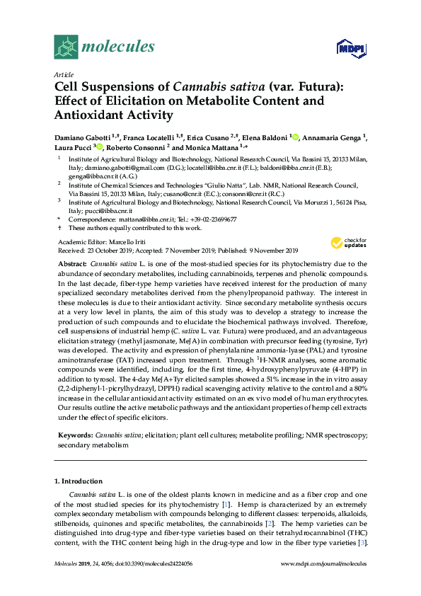 (PDF) Cell Suspensions of Cannabis sativa (var. Futura): Effect of ...