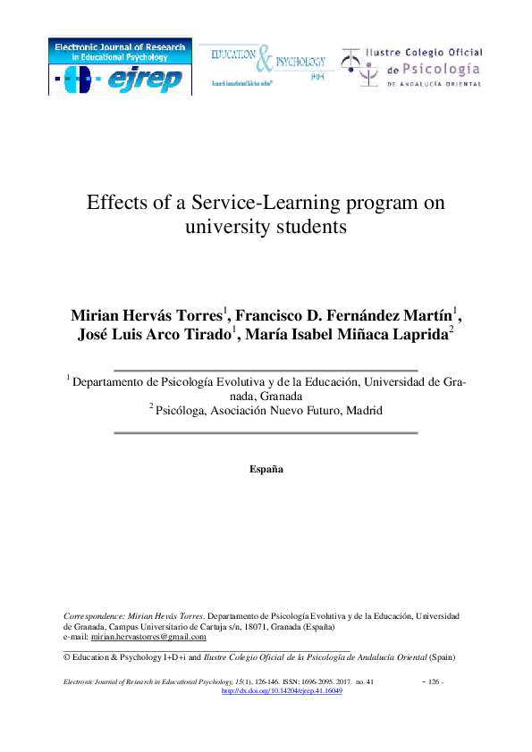 (PDF) Effects of a Service-Learning program on university students