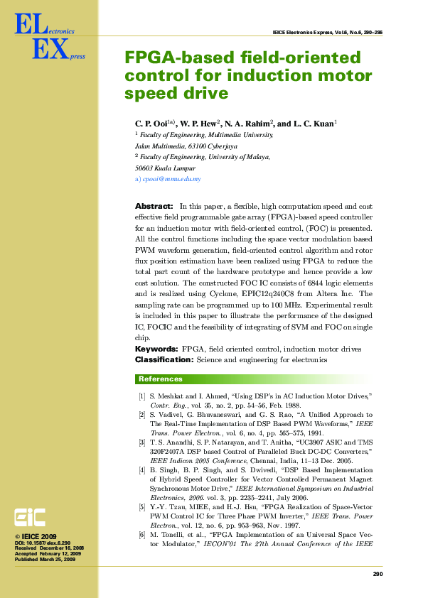 (PDF) FPGA-based field-oriented control for induction motor speed drive