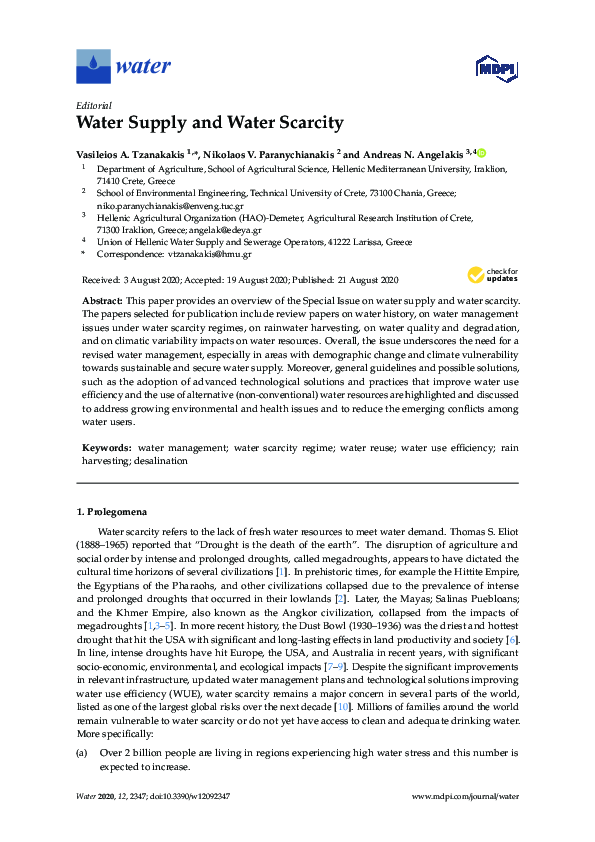 (PDF) Water Supply and Water Scarcity