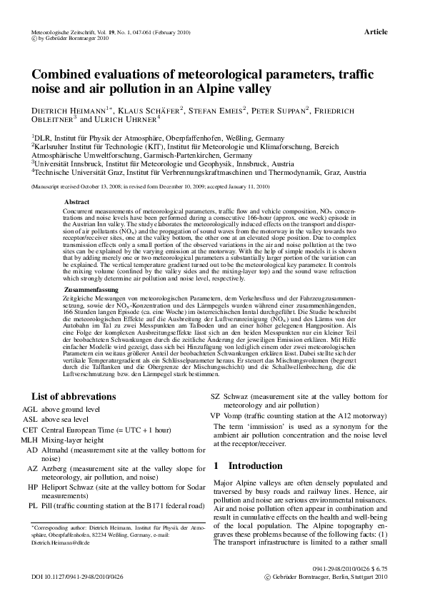 Pdf Combined Evaluations Of Meteorological Parameters Traffic Noise