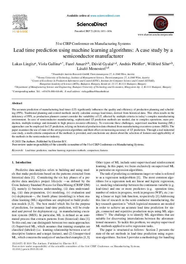(PDF) Lead time prediction using machine learning algorithms: A case ...