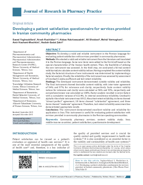 (PDF) Developing a patient satisfaction questionnaire for services ...