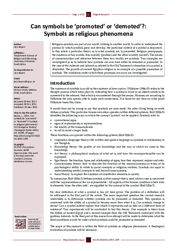 (PDF) Can symbols be 'promoted' or 'demoted'? : symbols as religious ...
