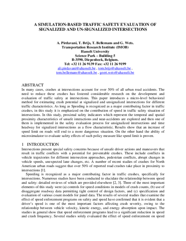 (PDF) A Simulation-Based Traffic Safety Evaluation of Signalized and Un-Signalized Intersections