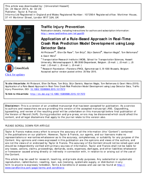 Pdf Application Of A Rule Based Approach In Real Time Crash Risk