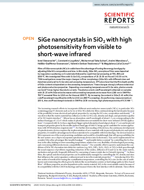 (PDF) SiGe nanocrystals in SiO2 with high photosensitivity from visible ...