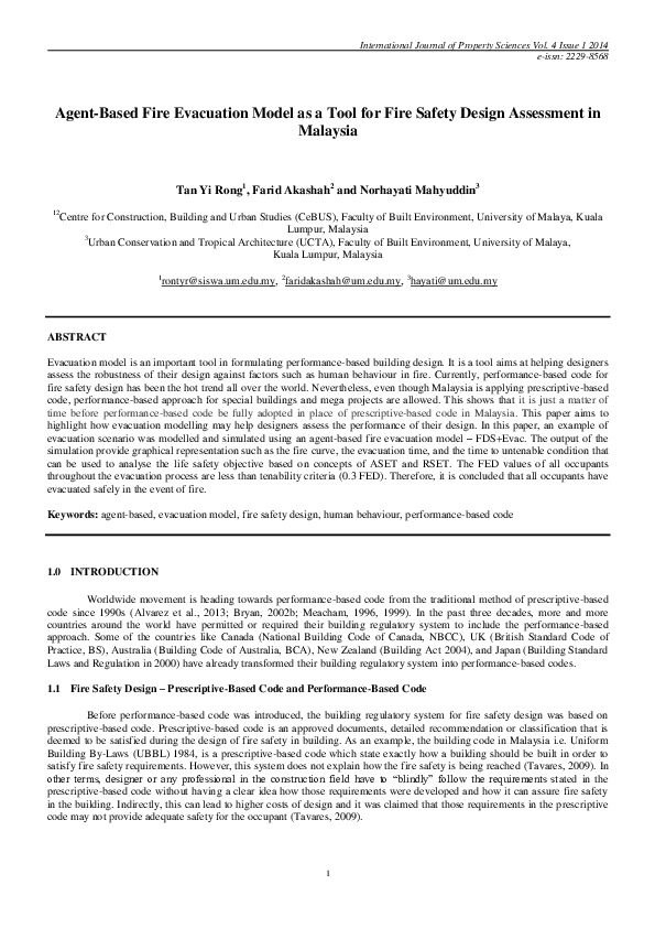 (PDF) Agent-Based Fire Evacuation Model as a Tool for Fire Safety ...