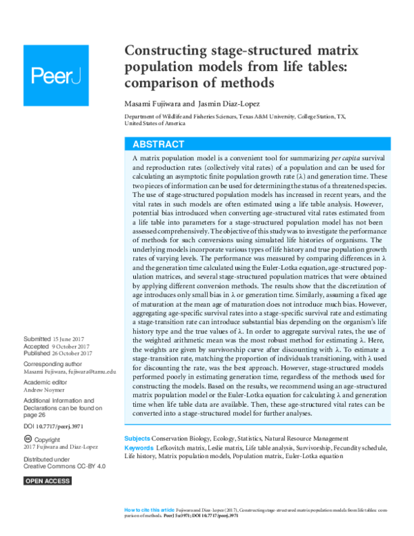 (PDF) Constructing stage-structured matrix population models from life ...