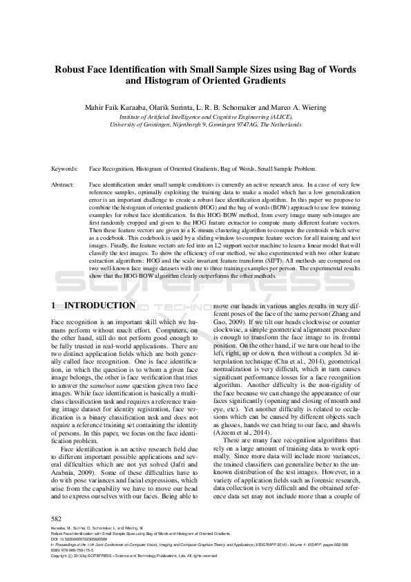 (PDF) Robust Face Identification with Small Sample Sizes using Bag of Words and Histogram of ...