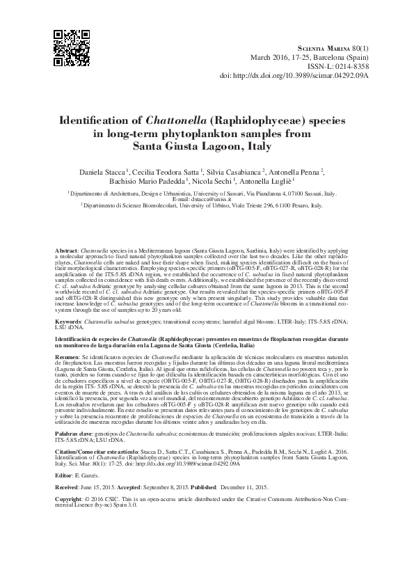 (PDF) Identification of Chattonella (Raphidophyceae) species in long ...