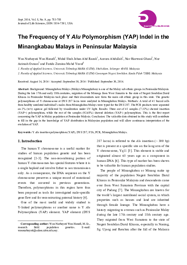 (PDF) The Frequency of Y Alu Polymorphism (YAP) Indel in the ...