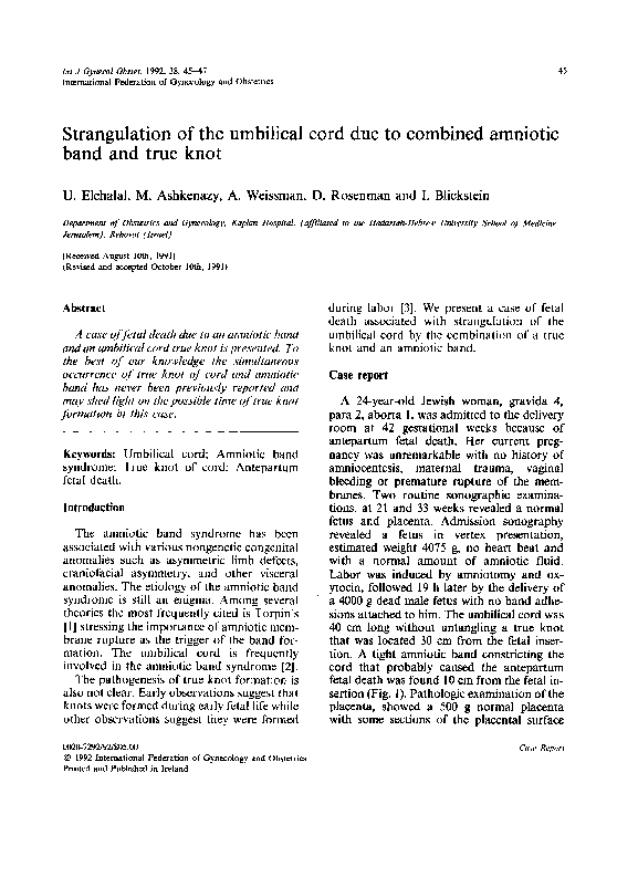 (PDF) Strangulation of the umbilical cord due to combined amniotic band ...