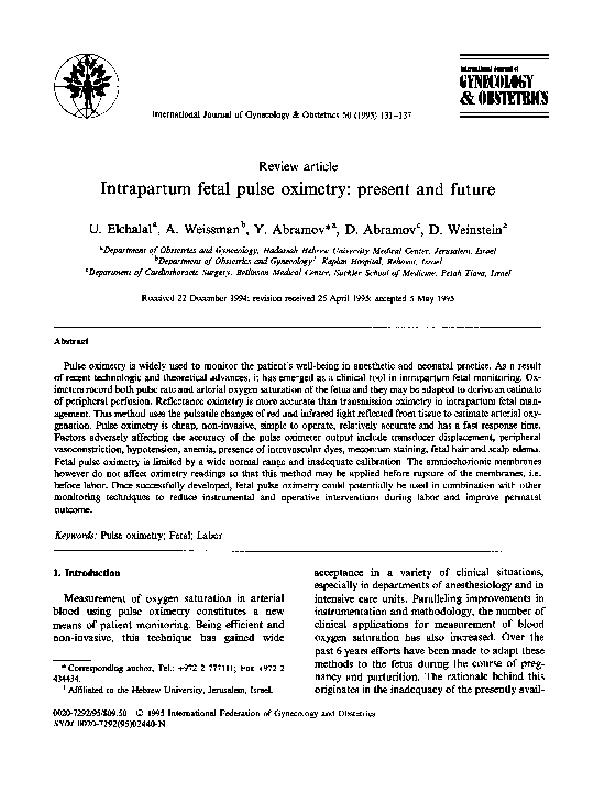(PDF) Intrapartum fetal pulse oximetry: present and future