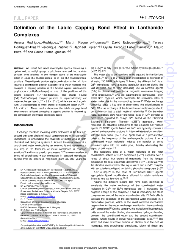 (PDF) Definition of the Labile Capping Bond Effect in Lanthanide Complexes