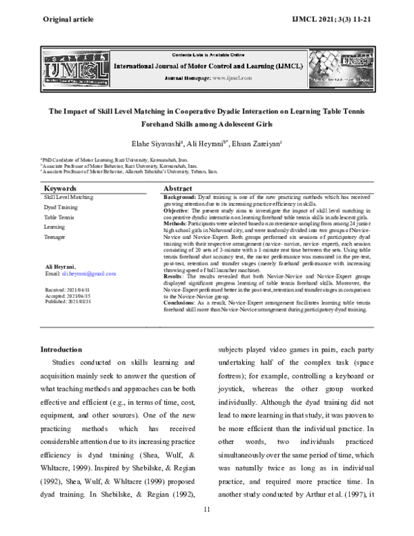 (PDF) The Impact of Skill Level Matching in Cooperative Dyadic Interaction on Learning Table ...
