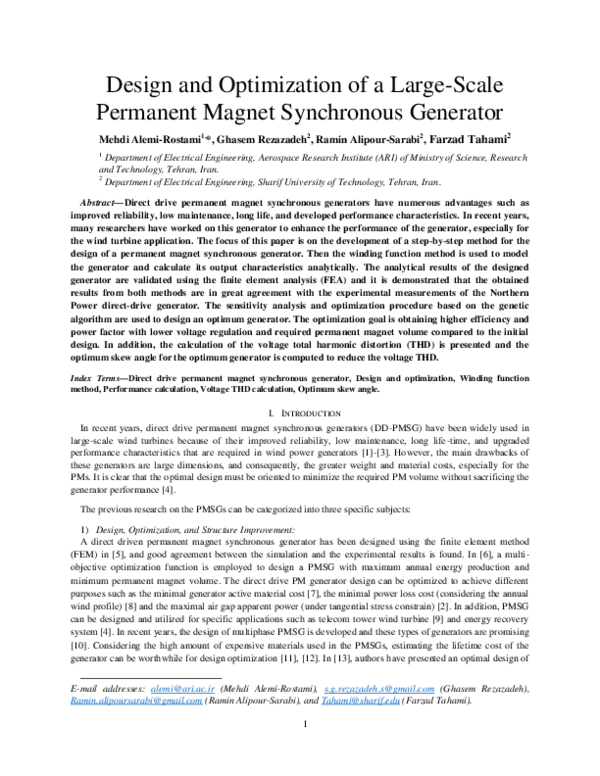 Pdf Design And Optimization Of A Large Scale Permanent Magnet Synchronous Generator