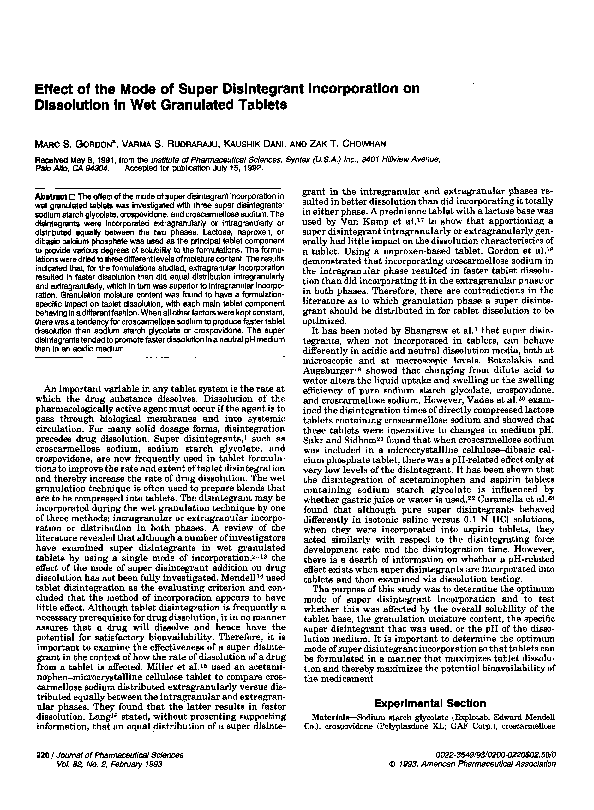 (PDF) Effect of the mode of super disintegrant incorporation on ...