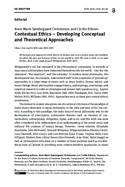 (PDF) Contextual Ethics – Developing Conceptual and Theoretical Approaches