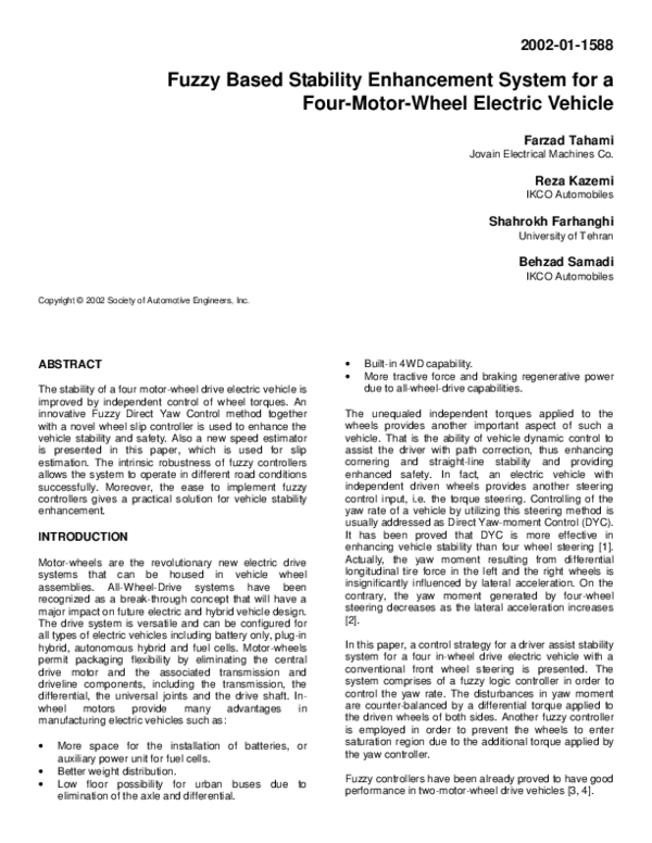 (PDF) Fuzzy Base Stability Enhancement System for a Four-Motor-Wheel ...