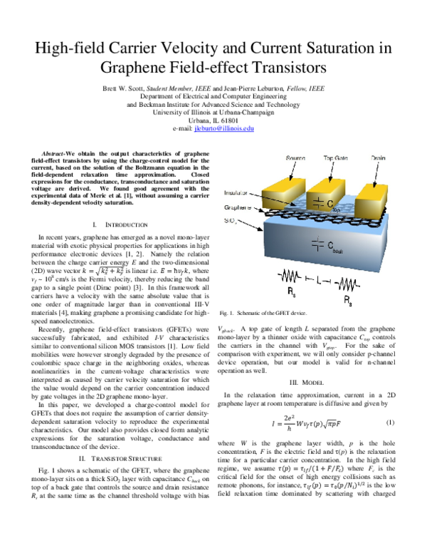 (PDF) Carrier Velocity and Saturation in Graphene FETs