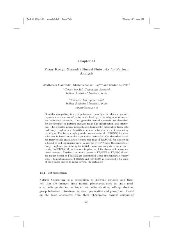 (PDF) Fuzzy Rough Granular Neural Networks for Pattern Analysis