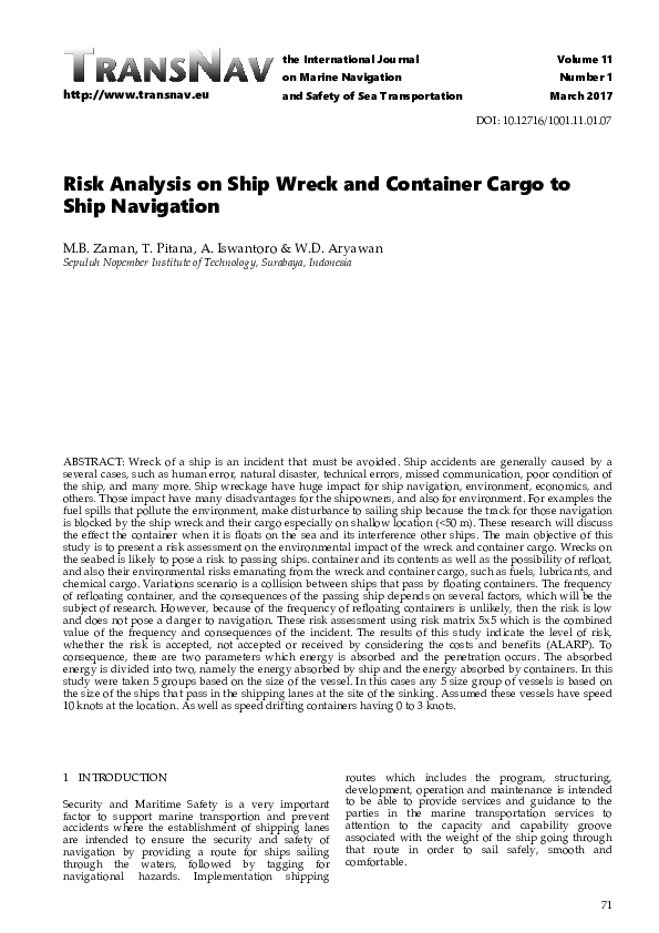 (PDF) Risk Analysis on Ship Wreck and Container Cargo to Ship Navigation