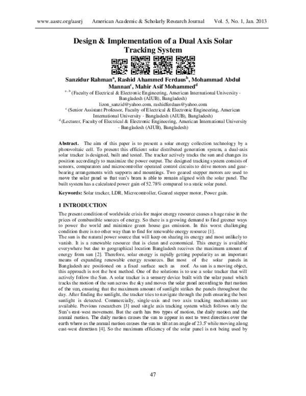 (PDF) Design & Implementation of a Dual Axis Solar Tracking System