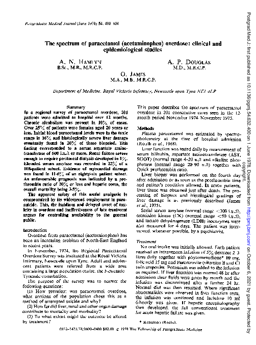 (PDF) The spectrum of paracetamol (acetaminophen) overdose: clinical ...