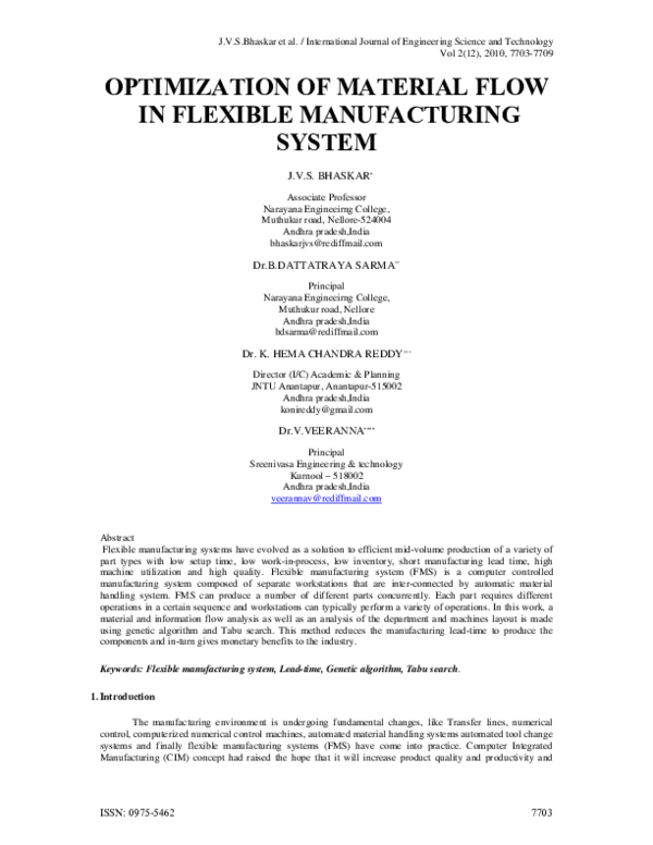 (PDF) Optimization of Material Flow in Flexible Manufacturing System