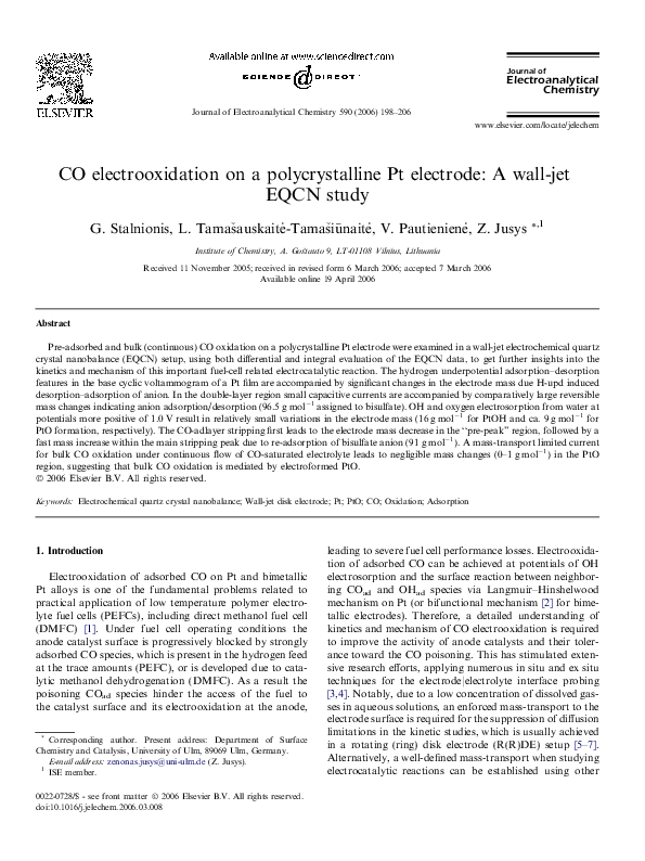 (PDF) CO electrooxidation on a polycrystalline Pt electrode: A wall-jet ...