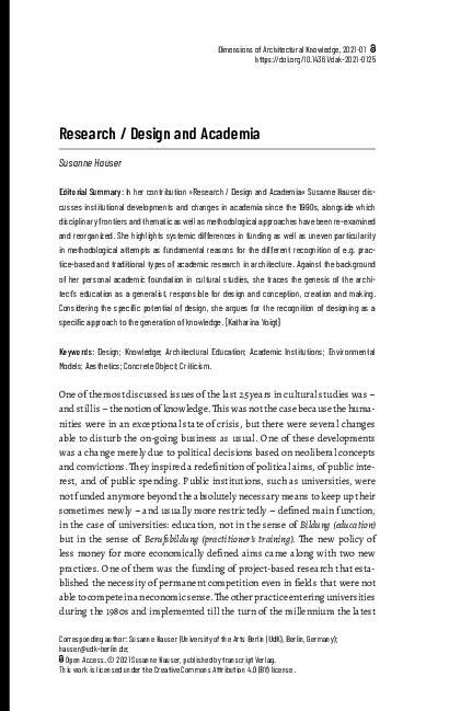 (PDF) Research / Design and Academia | Susanne Hauser - Academia.edu