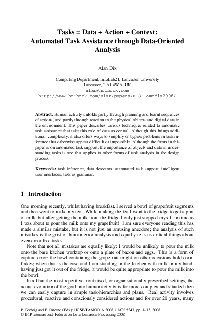 (PDF) Tasks = Data + Action + Context: Automated Task Assistance ...