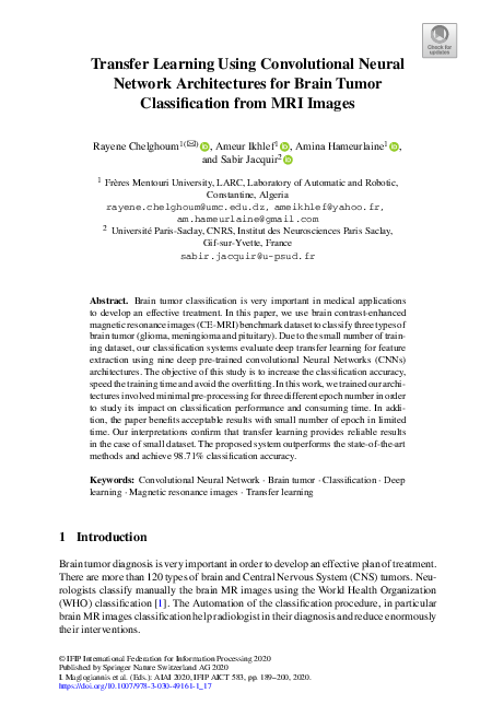 Pdf Transfer Learning Using Convolutional Neural Network Architectures For Brain Tumor