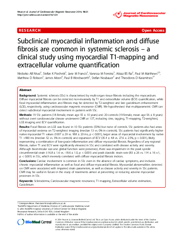(PDF) Subclinical myocardial inflammation and diffuse fibrosis are ...