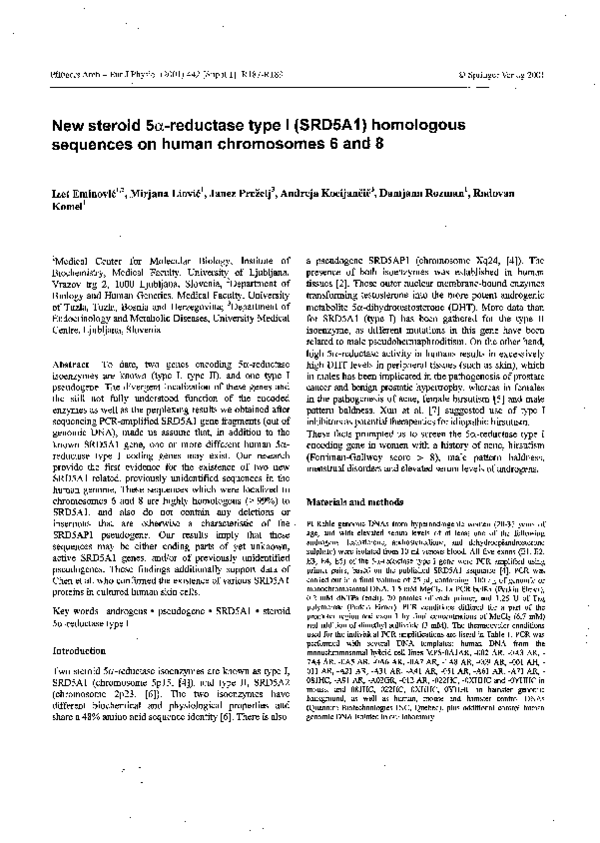(PDF) New steroid 5Α-reductase type I (SRD5A1) homologous sequences on ...