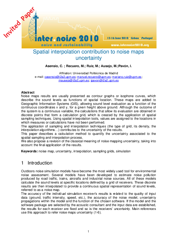 (PDF) Spatial interpolation contribution to noise maps uncertainty