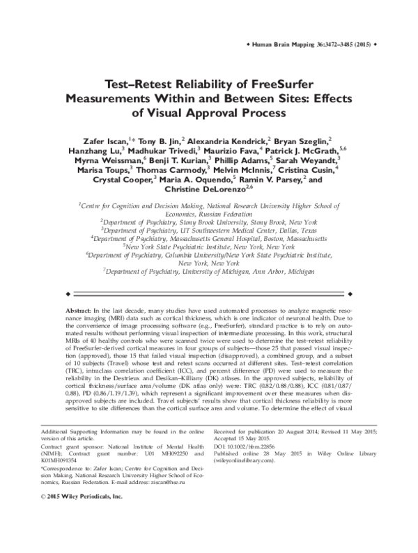 Pdf Test Retest Reliability Of Freesurfer Measurements Within And Between Sites Effects Of