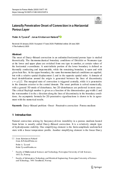 (PDF) Laterally Penetrative Onset of Convection in a Horizontal Porous Layer