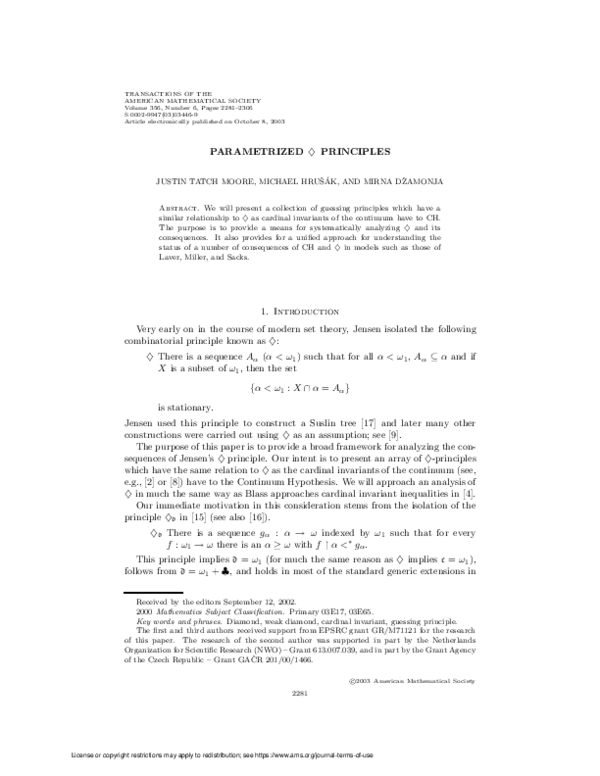 (PDF) Parametrized $\diamondsuit $ principles | Mirna Dzamonja ...