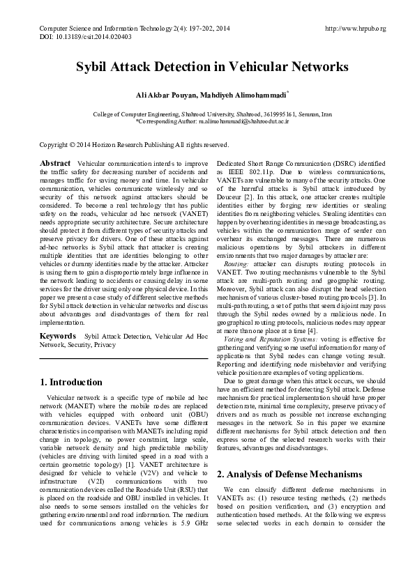 (PDF) Sybil Attack Detection in Vehicular Networks