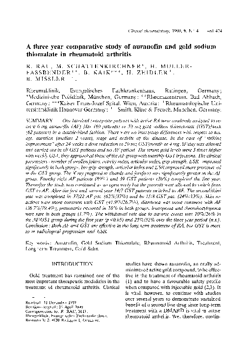 (PDF) A three year comparative study of auranofin and gold sodium ...